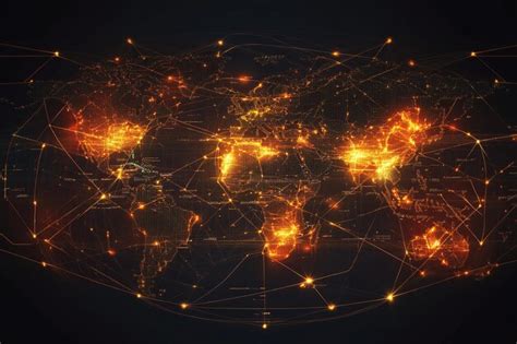 Futuristic Digital World Map With Global Network Connections And Cyber