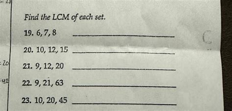 Solved Find The Lcm Of Each Set 19 678 20 101215 23