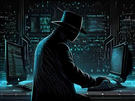 premium photo black hat hacker on a computer network big data entry