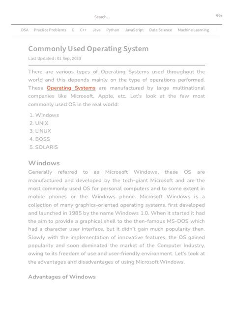 Monly Used Operating System Geeksforgeeks Pdf Operating System