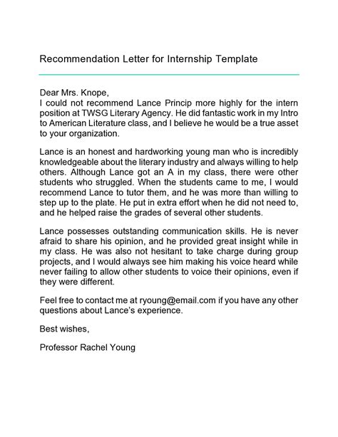 40 Perfect Recommendation Letters For Internship [word]