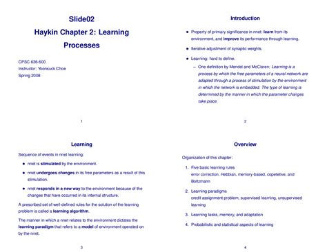 Learning Processes Lecture Slides Cpsc 636 Docsity