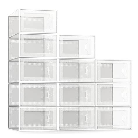 Large 12 Pack Shoe Storage Box Clear Plastic Stackable Shoe Organizer