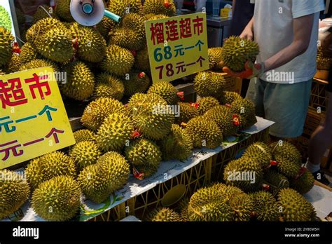 Shop Selling Durian Fruit In The Famous Dongmen Pedestrian Street