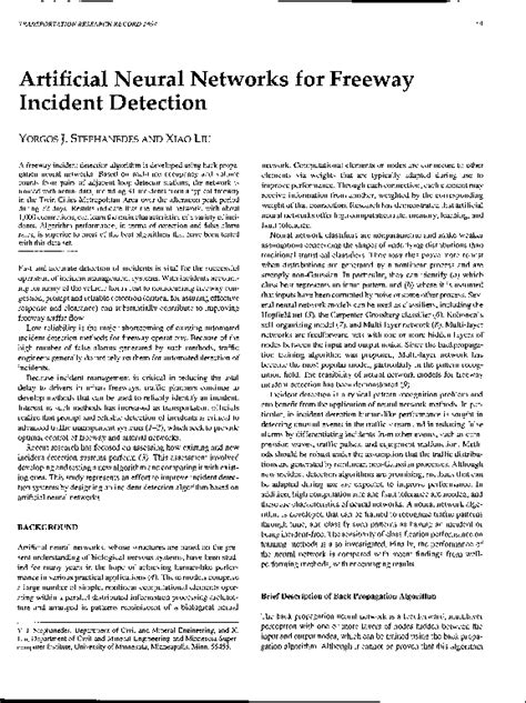 Pdf Artificial Neural Networks For Freeway Incident Detection