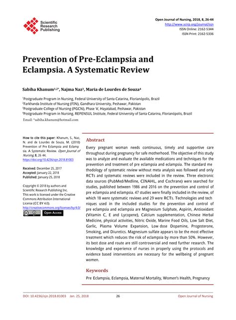 Pdf Prevention Of Pre Eclampsia And Eclampsia A Systematic Review