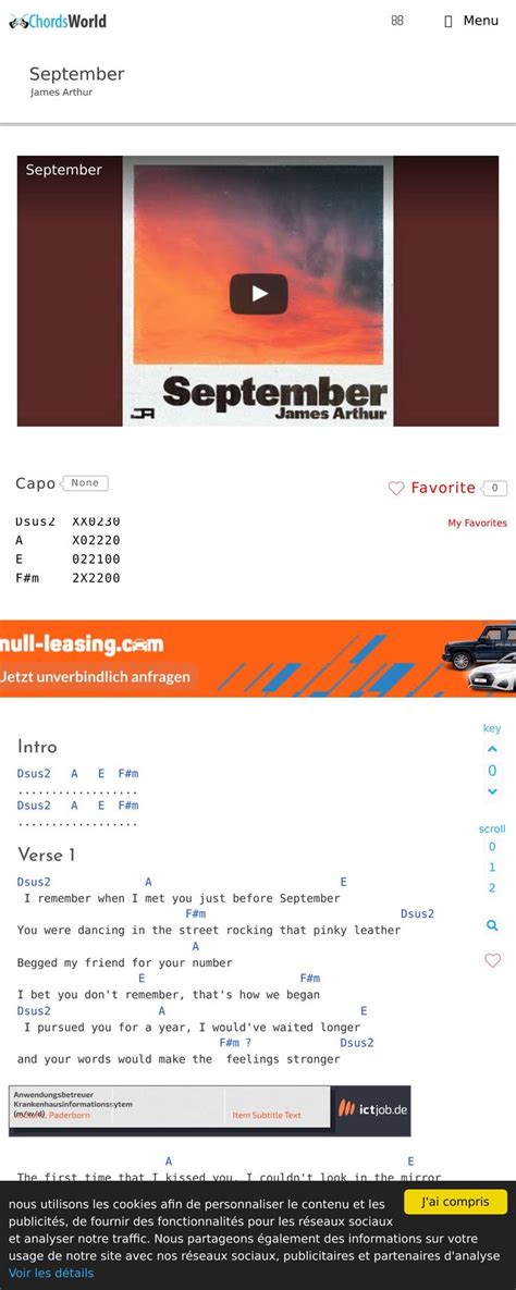 James Arthur September Chords With Guitar Tabs September Chords