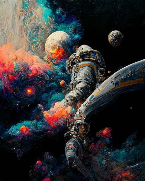 Premium AI Image Astronaut In Outer Space With Colorful Smoke And