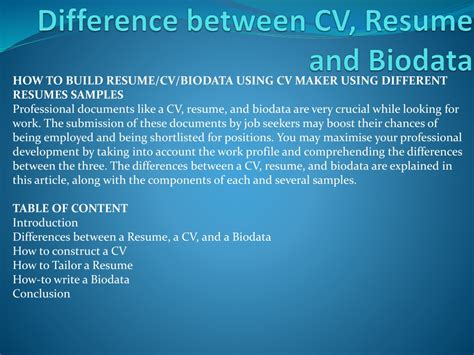 PPT Difference Between CV Resume And Biodata PowerPoint Presentation