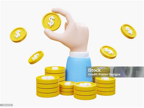 동전 더미와 함께 동전을 들고 있는 손 금융 투자 3d 머니 코인 절약 비즈니스 손 개념 온라인 지불 및 지불에 돈을 들고 있습니다 3d 렌더링 3차원 형태에 대한 스톡