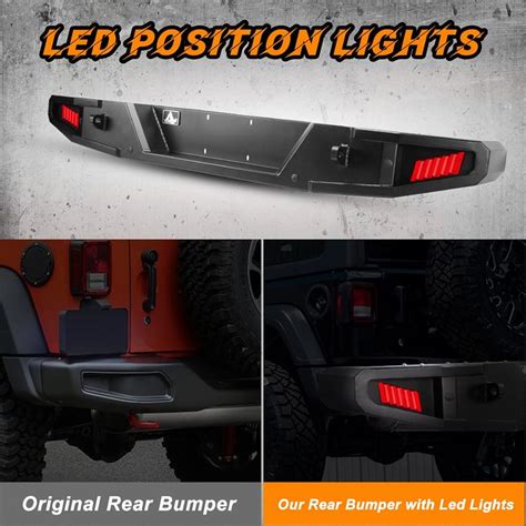 Full Width Rear Bumper With Built In Led Lights For 2018 2024 Jeep
