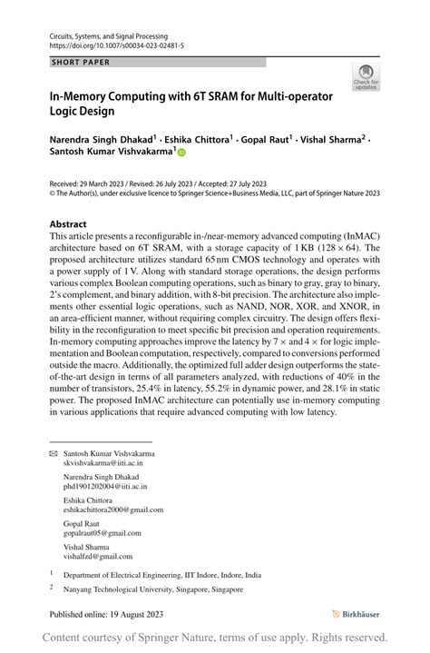in memory computing with 6t sram for multi operator logic design