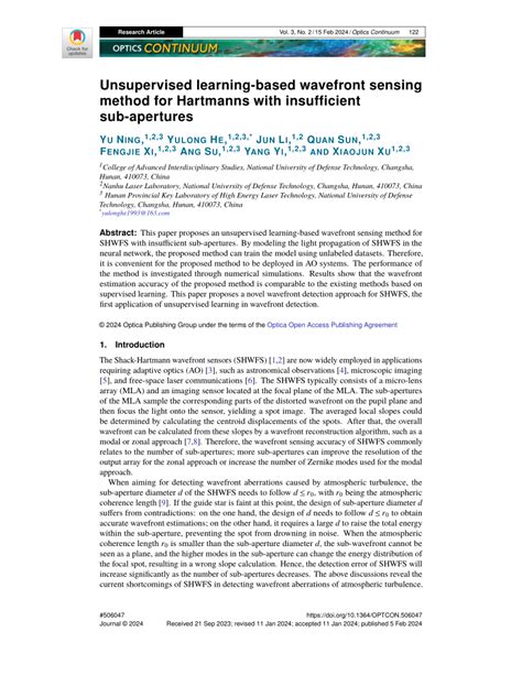 pdf unsupervised learning based wavefront sensing method for