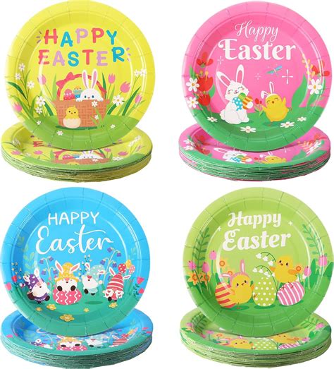 Sunnyray 100 Pieces Happy Easter Paper Plates 9 Inch Easter