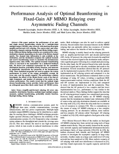 Pdf Performance Analysis Of Optimal Beamforming In Relay Enhanced