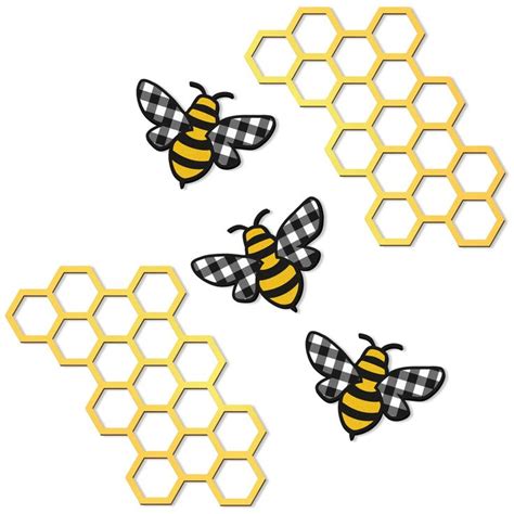 Peryiter 5 Pcs Metal Bee Wall Art Farmhouse Honey Bee Honey Comb Decor