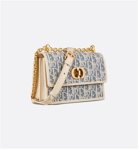 Minibolso Miss Caro Cambray Dior Oblique Con Efecto Rafia Azul Y Piel