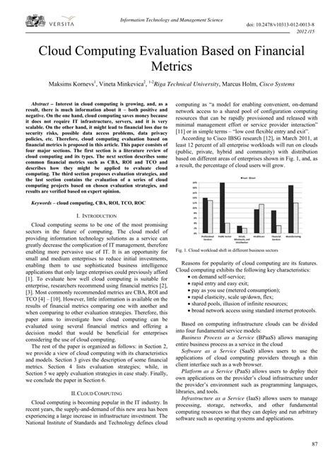 PDF Cloud Computing Evaluation Based On Financial Metrics