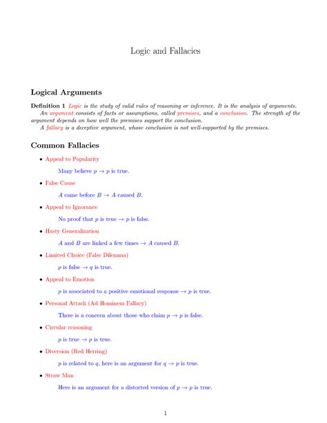 Logic Fallacies Class Notes Logic And Fallacies Logical Arguments Definition 1 Logic Is The
