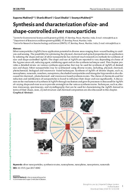 Pdf Synthesis And Characterization Of Size And Shape Controlled