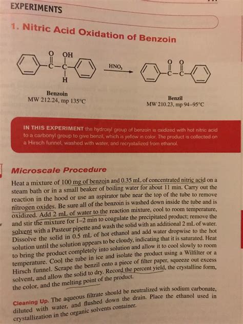 Solved Experiments 1 Nitric Acid Oxidation Of Benzoin Oh