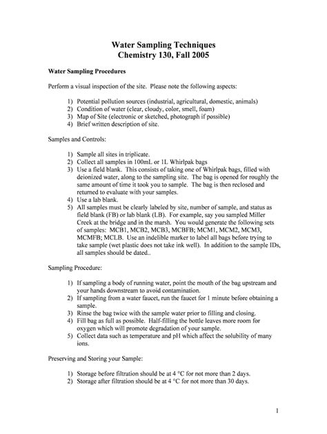 Fillable Online Water Sampling Techniques Fax Email Print Pdffiller