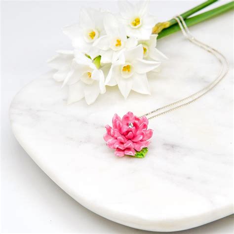 Handmade Porcelain Dahlia Necklace Sterling Silver Chain Etsy