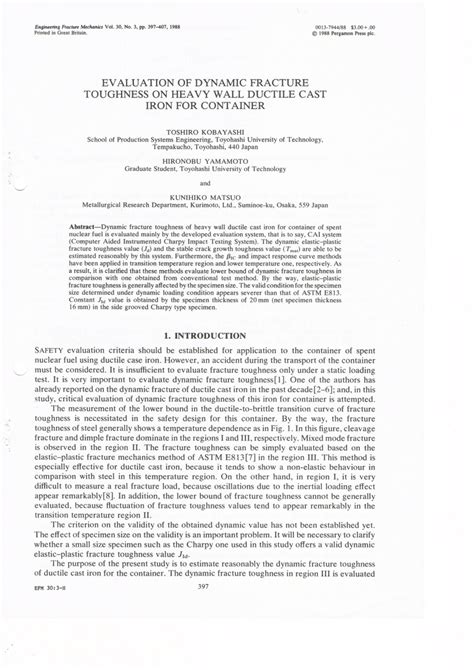 Pdf Evaluation Of Dynamic Fracture Toughness On Heavy Wall Ductile Cast Iron For Container