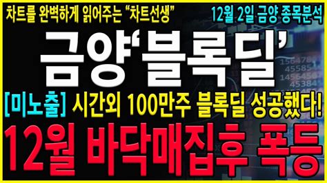 금양 주가 전망 긴급 오후 4시 45분 100만주 블록딜성공 받아간 세력이 반드시 주가를 끌어올릴겁니다 세력들의 전략 정확하게 확인하셔야 합니다 금양