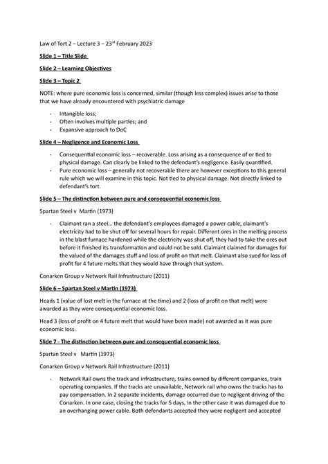 Law Of Tort Lecture 3 Law Of Tort 2 Lecture 3 23rd February 2023 Slide 1 Title Slide