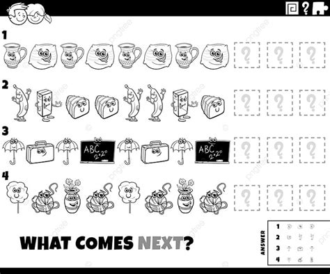 개체 문자 색칠 페이지와 패턴 교육 작업을 완료의 흑백 만화 그림 템플릿 Psd 다운로드 디자인 자료 다운로드