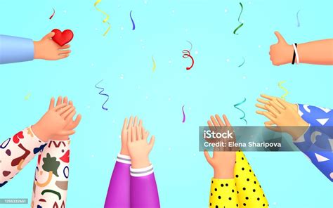 사람들의 세트는 박수 좋아 박수 박수 축하 휴거 귀여운 만화 스타일의 3d 렌더링 그림 개념에 대한 스톡 벡터 아트 및 기타 이미지 Istock