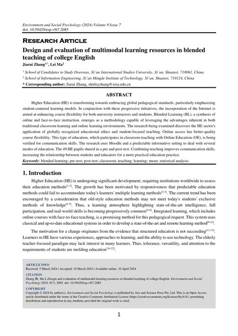 Pdf Design And Evaluation Of Multimodal Learning Resources In Blended Teaching Of College English