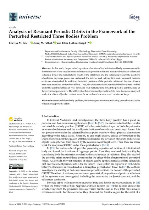 Pdf Analysis Of Resonant Periodic Orbits In The Framework Of The Perturbed Restricted Three