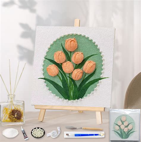 肌理画diy数字油画石英砂绝美郁金香丙烯手工立体郁金香装饰画 阿里巴巴