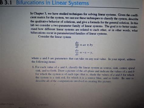 Solved B 3 1 Bifurcations In Linear Systems In Chapter 3 We