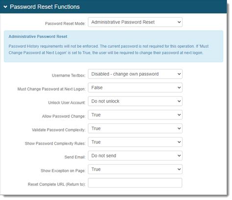 Password Reset Unlock Account Page Configuration