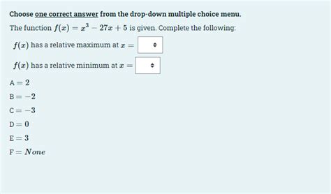 Solved Choose One Correct Answer From The Drop Down Multiple