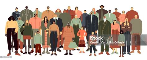 다국적 사람들은 함께 서 있습니다 청소년 노인 젊은 성인 남성과 여성 그룹 벡터 그림 국제 사회 흰색 배경에 고립 된 다른 연령의 다민족 그룹 공동체에 대한 스톡 벡터 아트