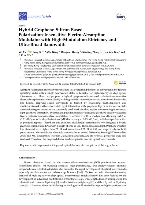 Pdf Hybrid Graphene Silicon Based Polarization Insensitive Electro Absorption Modulator With