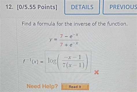 Solved Find A Formula For The Inverse Of The Function Chegg