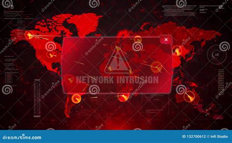 Network Intrusion Alert Warning Attack On Screen World Map Loop Motion Stock Footage Video Of