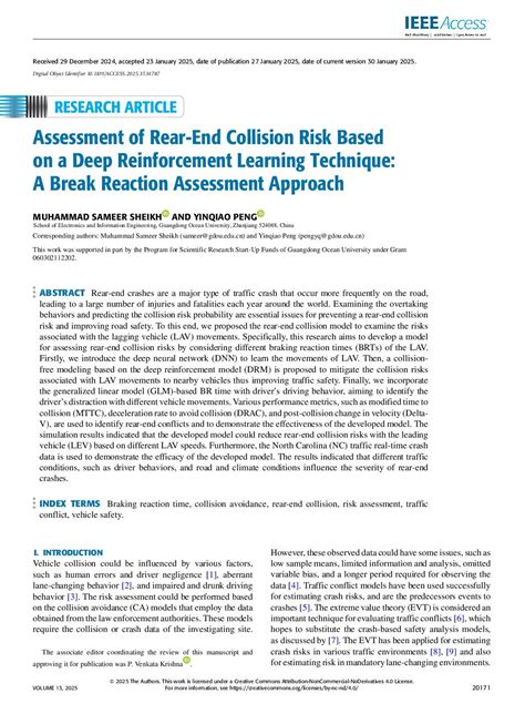 assessment of rear end collision risk based on a deep reinforcement
