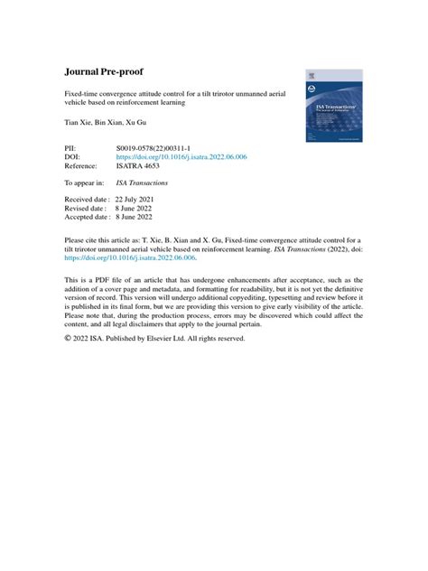 Fixed Time Convergence Attitude Control For A Tilt Trirotor Pdf
