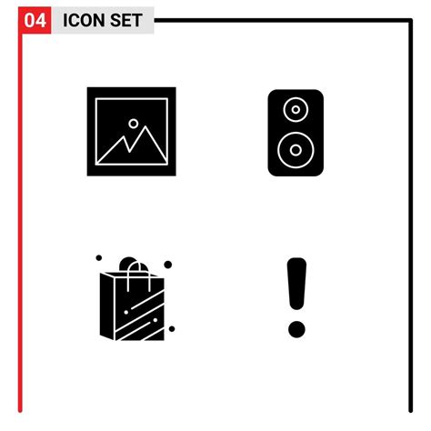 Set Of 4 Modern Ui Icons Symbols Signs For Image Alert Speaker Bag Warning Editable Vector