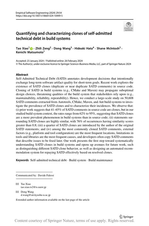 Quantifying And Characterizing Clones Of Self Admitted Technical Debt In Build Systems Request Pdf