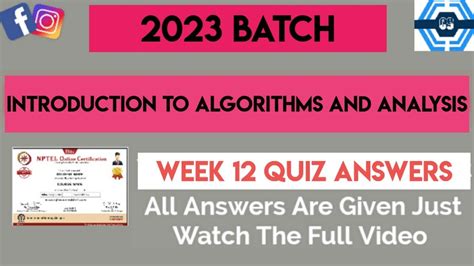 Introduction To Algorithms And Analysis Week 12 Quiz Assignment