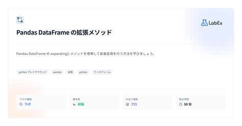 Pandas Dataframe の拡張メソッドを探索する Labex