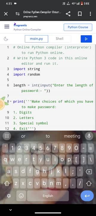my project on task 3 password generator vemireddy kathyayani posted