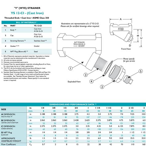 Ys12 Ci Cast Iron Y Strainer Asme Class 250 Threaded Ends
